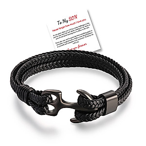 Yumikoo To My Son Bracelet Leather Stainless Anchor Bracelet From Mom Dad
