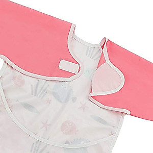 Hi Sprout Infant Toddler Baby Waterproof Sleeved Bib, Bib with Sleeves&Pocket, 6-24 Months (Pink Fish)