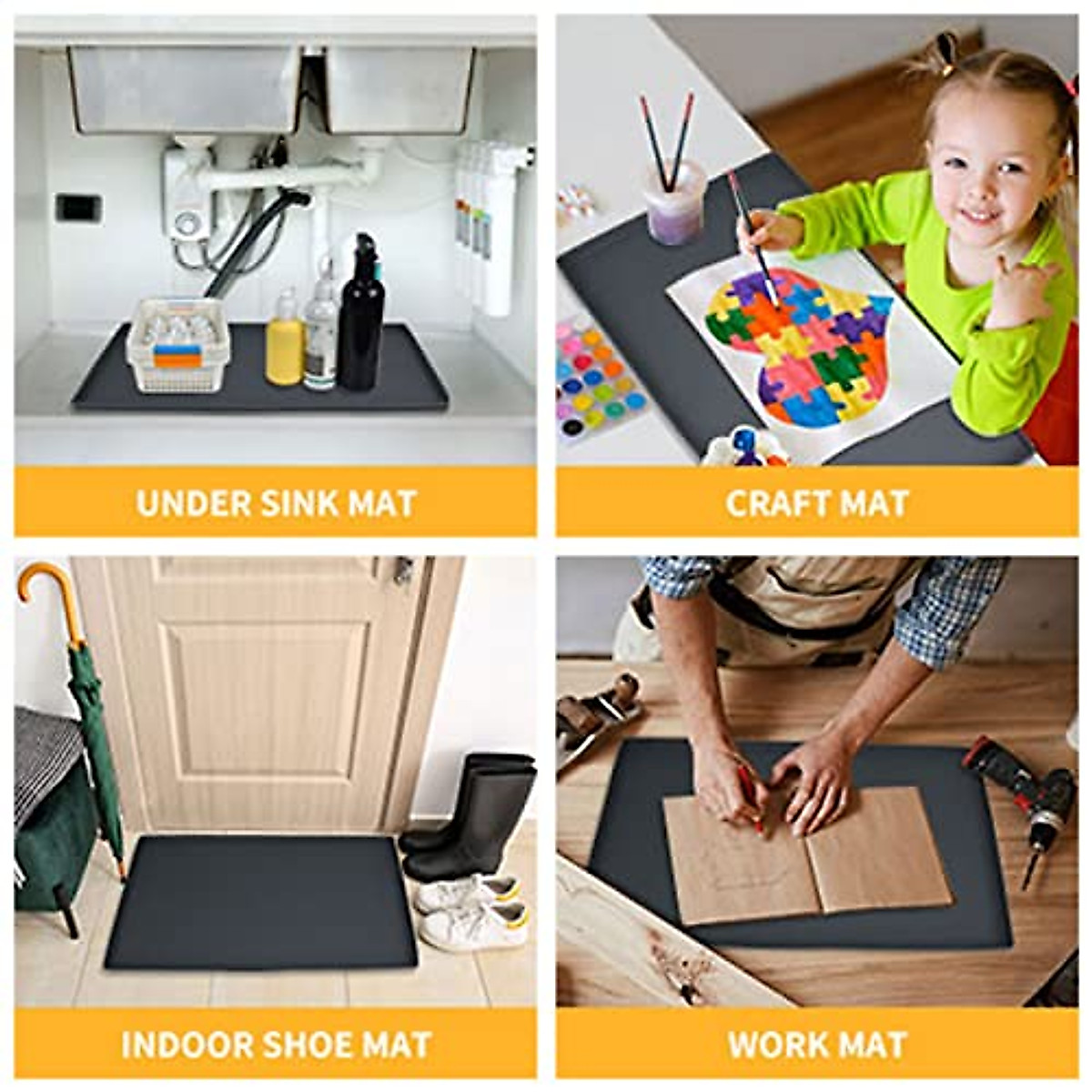 EIOKIT Dog Food Mat,Silicone Waterproof Dog Cat Food Tray,Non Slip Pet Bowl Mats Placemat,Size:(18.5" x 11.5") 0.6",(24" x 16") 0.6",(28" x 18") 0.8",(32" x 24") 1" Raised Edge