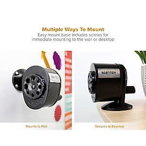 Bostitch Office Wall Mount Manual Pencil Sharpener, Tip Saver, 8 Hole Dial, 6X Longer Cutter Life, Vertical or Horizontal Mounting Black (MPS1-BLK)