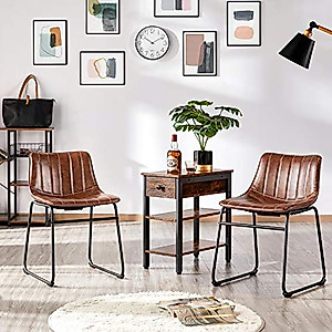 Yaheetech PU Leather Dining Chairs 18" Armless Chairs Indoor Upholstered Kitchen Dining Room Chairs with Metal Legs, Set of 2, Brown