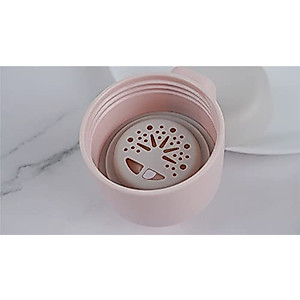 DEDEYA Samily 16oz/473ml Stainless Steel Vacuum Insulated Glass Bottle featured with an easy open flip-top cap, with glass liner inside. keep beverage hot or cold for hours.（Pink Lid ）