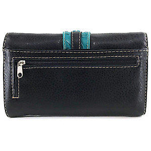 Zelris Western Buckle Star Floral Women Crossbody Wrist Trifold Wallet (Turquoise)