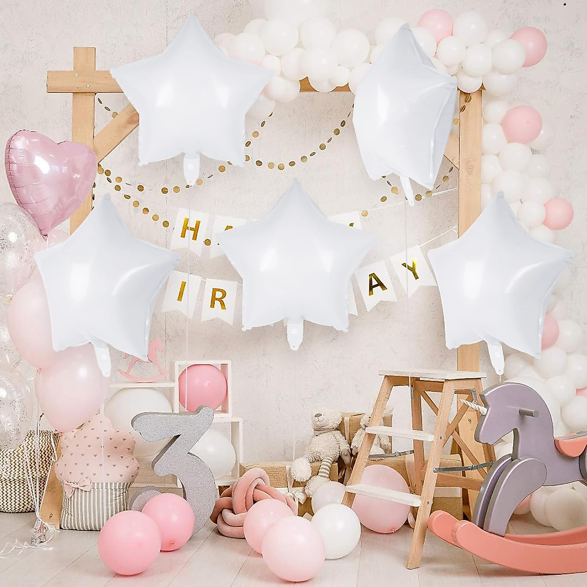 20 Pcs Star Balloons,18 Inch White Star Foil Balloons,Star Shaped Balloons Mylar Balloons Helium Balloons for Birthday Party Anniversary Wedding Baby Shower Decorations (White)