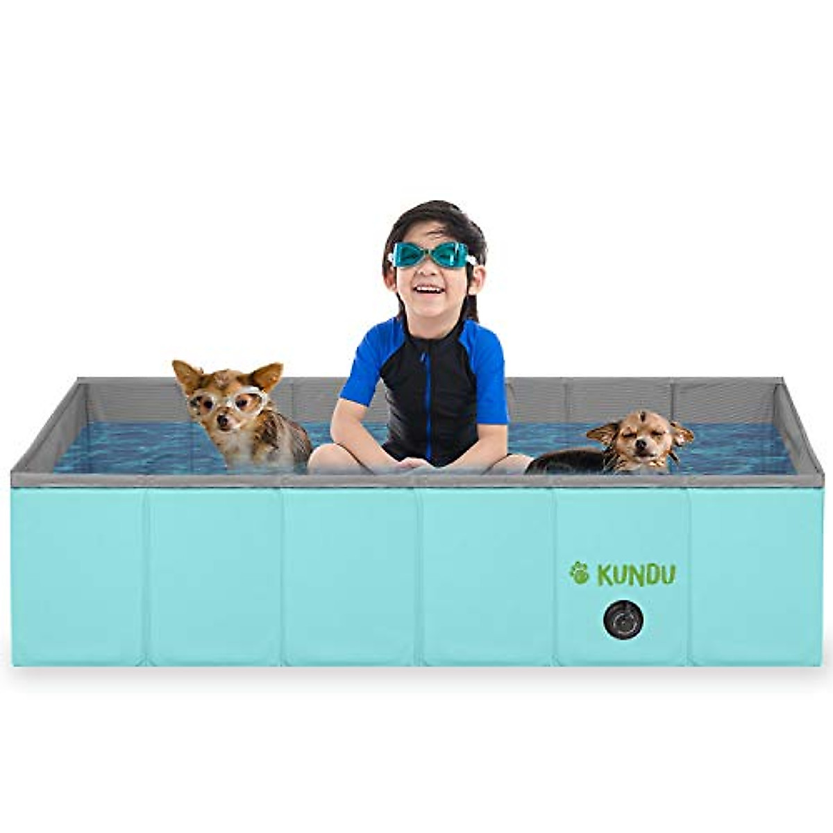 Kundu Rectangular (43" x 27" x 12") Heavy Duty Pets & Kids PVC Outdoor Pool/Bathing Tub - Portable & Foldable - Large