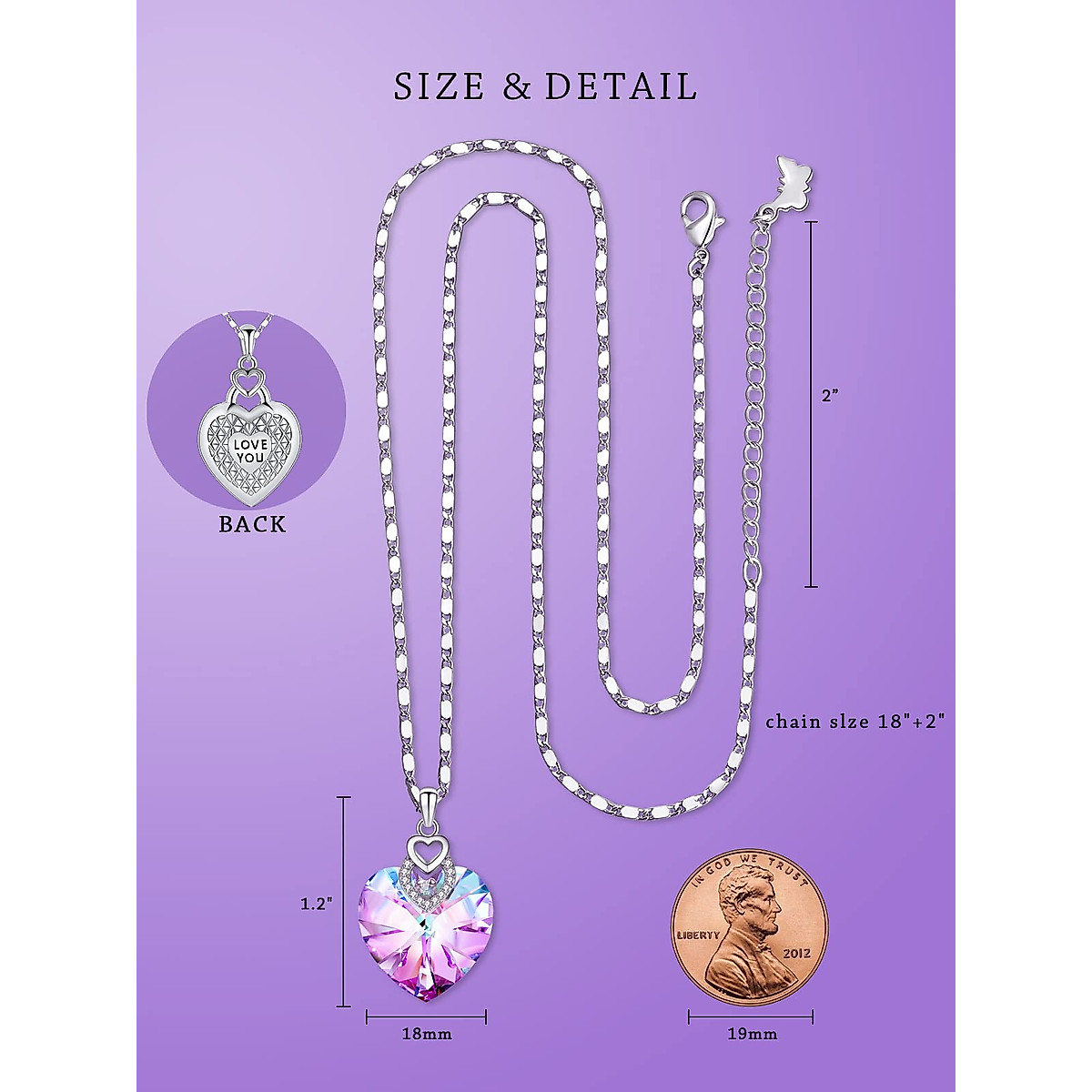 PLATO H 3 Heart Crystal Necklace for Women Gifts for her Pendant Crystal Jewelry Necklace for Girl Wedding Gifts for Anniversary Day Mother's Day Valentine’s Day Birthday