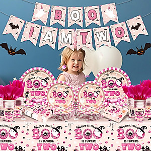 Yavxzvbw 182Pcs Boo I'm Two Decor Birthday Halloween Decorations Two Spooky Birthday Pink Halloween Birthday Party Decorations Girl with Boo Banner for Halloween 2nd Birthday Decorations