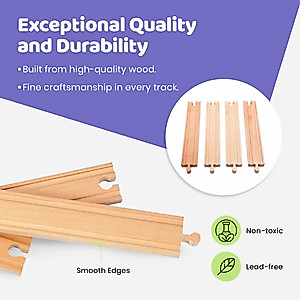 Maxim Enterprise, inc. Wooden Train Track Set, 8" Straight Railway Track for Toy Train, Expansion Track Pack Compatible with Thomas & Friends, Brio Wooden Railway, and Other Major Brands, 4 Piece