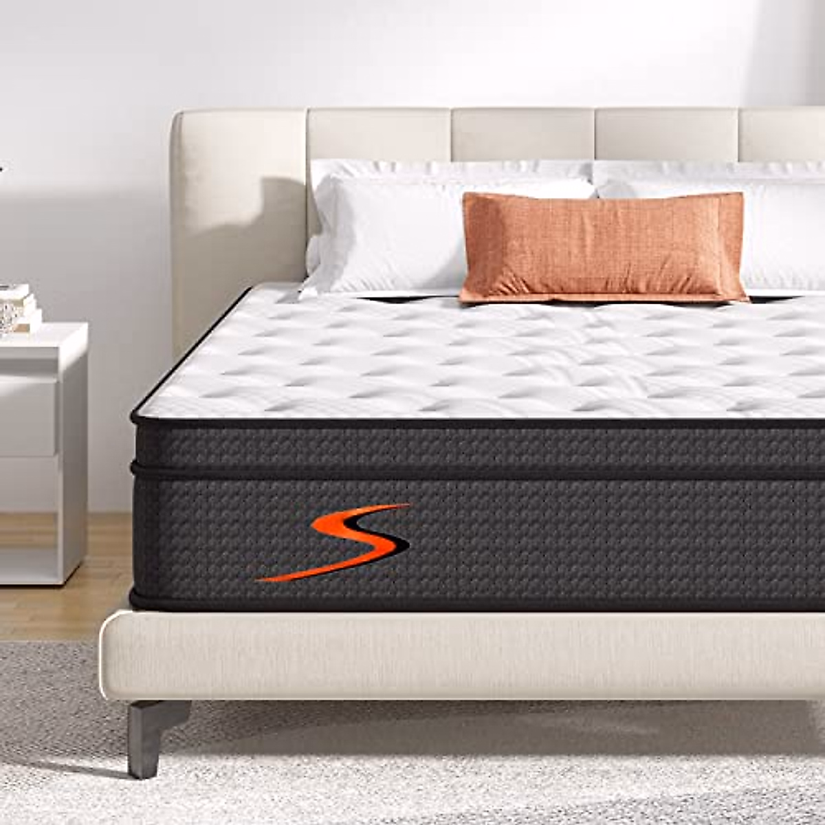 Sweetnight King Mattress, 10 Inch King Size Hybrid Mattress, Gel Bamboo Charcoal Mattress with Individually Wrapped Spring for Motion Isolation & Cool Sleep, Siesta