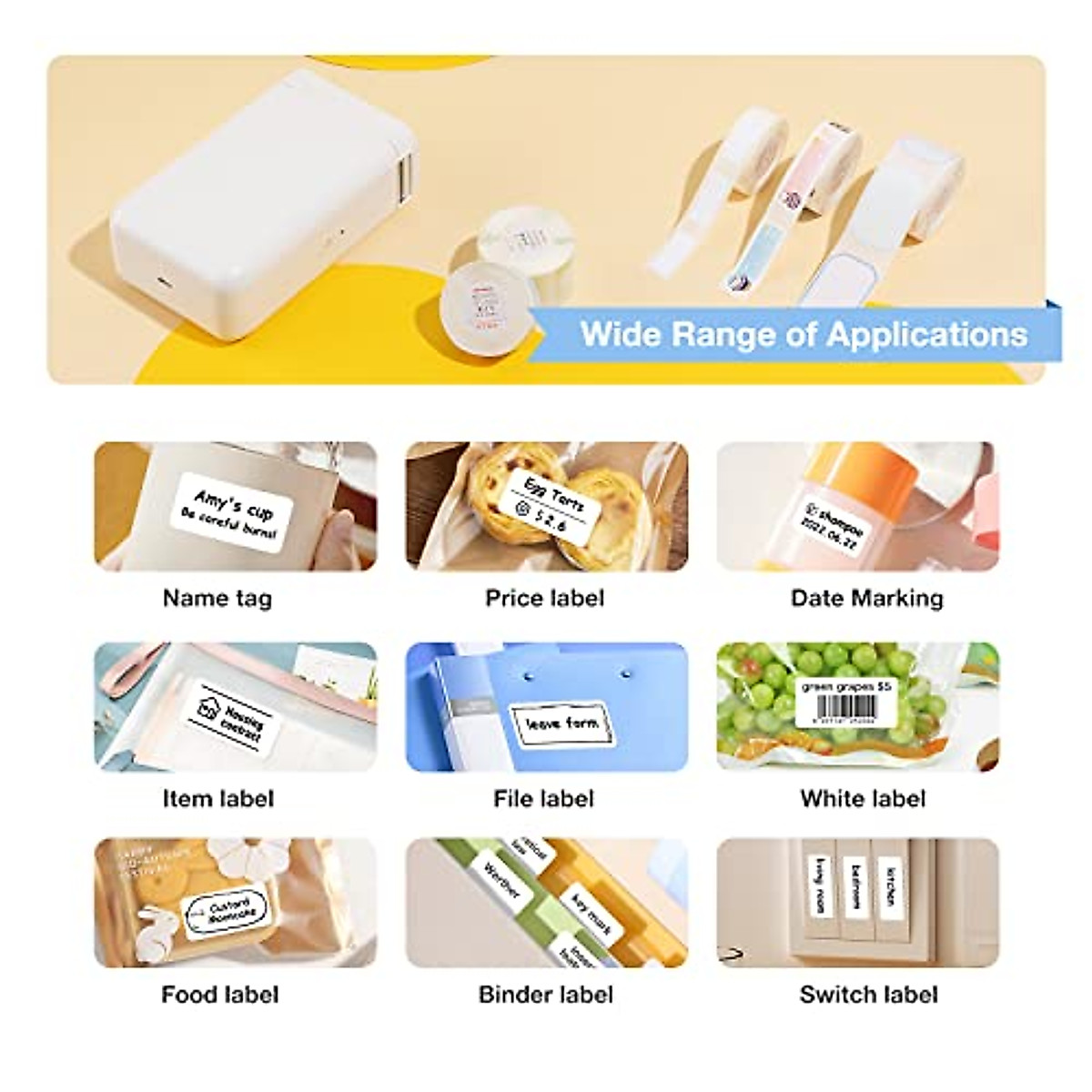 D101 Label Maker Machine with 2 Tapes - 12*40mm White Label Paper and 25*60mm White Label Paper