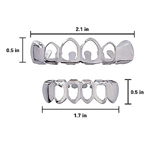 Gold Grillz Teeth Set Best gift for Son-New Custom Fit 14k Plated Silver Gold Grillz - Excellent Cut for All Types of Teeth–Open face grills caps Top and Bottom Grill Set - Hip Hop Bling Grillz