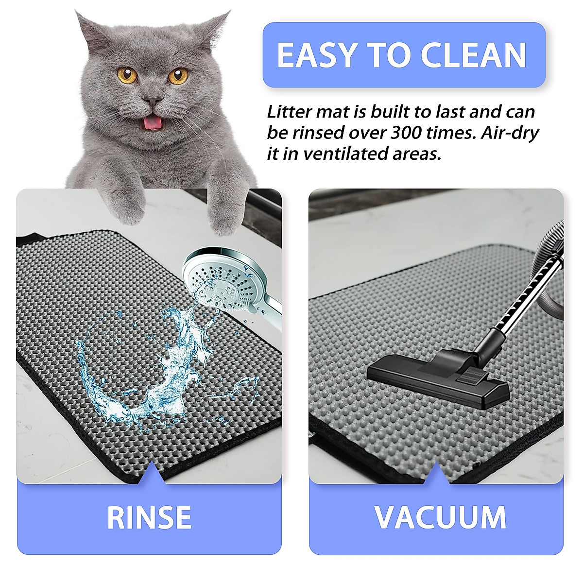PETKARAY Cat Litter Mat, Litter Box Mat with Hidden Handle, Upgraded Anti-Slip Back Layer, Large Scatter Control and Urine-Proof Litter Trapping Mat for Kitty