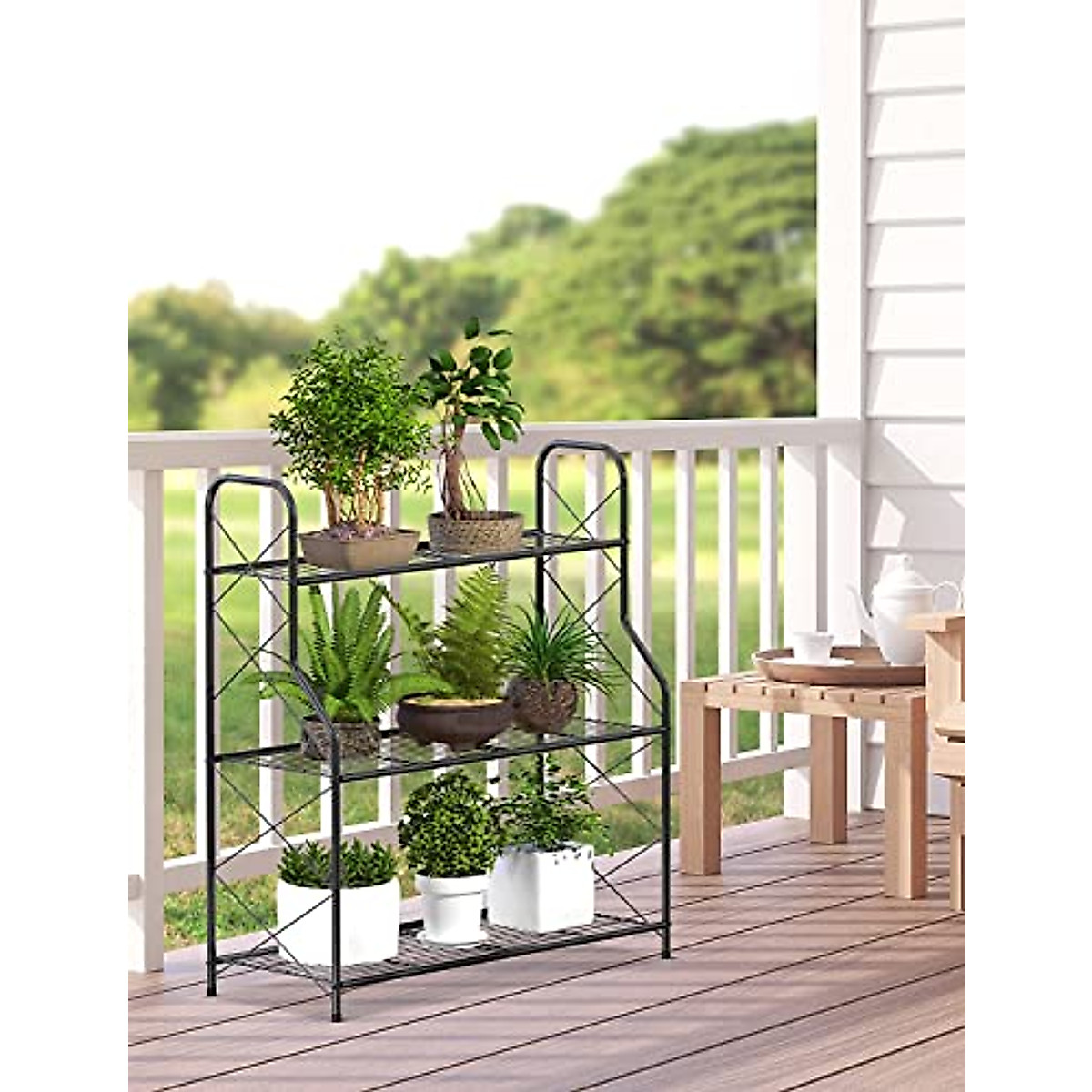 Bextcok 3 Tier Plant Stand,Tiered Plant Shelf for Multiple Plants,Metal Plant Shelf Stands,Multiple Flower Pot Display Rack,Iron Shelves Holder for Patio Garden Corner Indoor Outdoor
