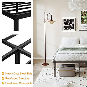 Bednowitz King Size Bed Frame, 12 Inch High Platform Bed No Box Spring Needed, Heavy Duty Metal Frame, Noise-Free Mattress Foundation, Easy Assembly, Black