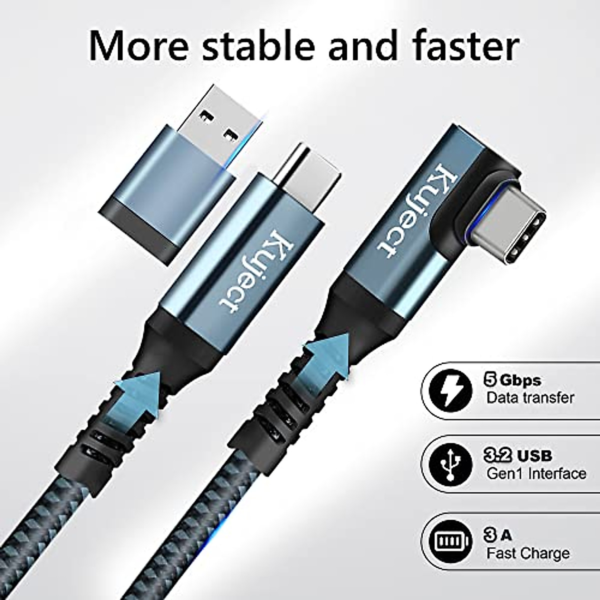 Kuject Link Cable 20FT Compatible for Quest 2/1/Pico 4, Nylon Braided Long Cable Accessories for Rift S/Steam VR Games, USB 3.0 Type C to C High Speed Data Transfer Charging Cord for Gaming PC