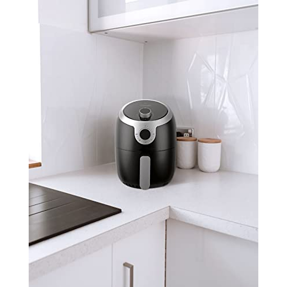 COSMO COS-23AFAKB 2.3 Quart Electric Small Air Fryer with Temperature Control, Timer, Auto Shut-Off, Non-Stick Frying Tray, 1000W Compact Mini Air Fryer (2.3 Quarts, Stainless Steel / Black)