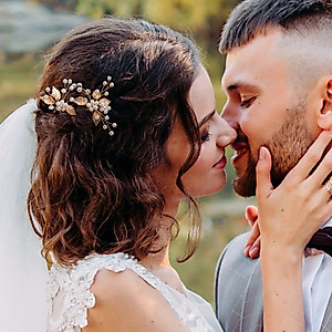 Waydress 6 Pcs Wedding Pearl Hair Pins Floral Hair Accessories Gold Leaf Head Piece Bridal Wedding Hair Clips for Women