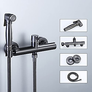 MINJING Bidet Sprayer Kit for Toilet Grey Hot and Cold Hand Held Sprayer Toilet Attachment Multifunction Wall Mounted Bathroom Toilet Bidet Mixer Spray Kit,Shower Hose,D