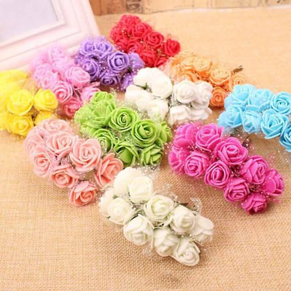 SHTGOI 144 pcs PE Foam Roses Mini Artificial Roses 2.5CM Rose Heads Decoration Fake Roses with stem Flower Heads for Wedding Bridal Hair Clips Headbands Bouquets Milk White