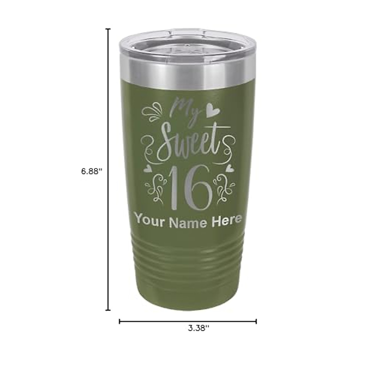 LaserGram 20oz Vacuum Insulated Tumbler Mug, My Sweet 16, Personalized Engraving Included (Camo Green)