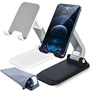 scorking 2-Pack Foldable Cell Phone Stand for Desk, Portable Phone Holder iPhone Stand with Storage Bag, Height & Angle Adjustable Desktop Phone Cradle Mount Dock iPad Stand Tablet Holder