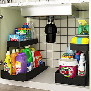 Under Sink Organizer, Bukfen Pull Out Cabinet Organizer 2-Tier Slide Out Sliding Shelf Under Cabinet Storage Multi-Use for Under Kitchen Bathroom Sink Organizers and Storage, 2 Pack