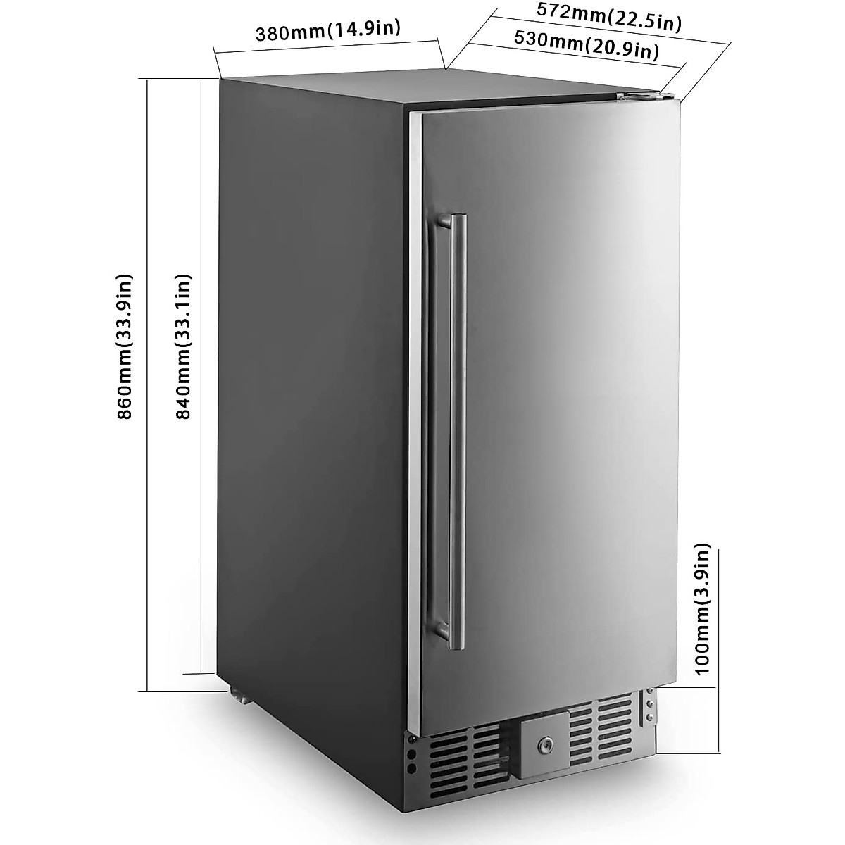 WATOOR 15 Inch Built-in Fridge Stainless Steel Beverage Cooler Under Counter Refrigerator with 36-61°F Temperature Range - Soda and Beer Refrigerator