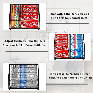 GILLAS 2 Pack Stackable Soda Can Organizer with Dividers for Refrigerator, Can Holder Dispenser Canned Food Organizer, Beverage Storage Basket Rack Drink Organizer for Fridge, Kitchen, Pantry, Black