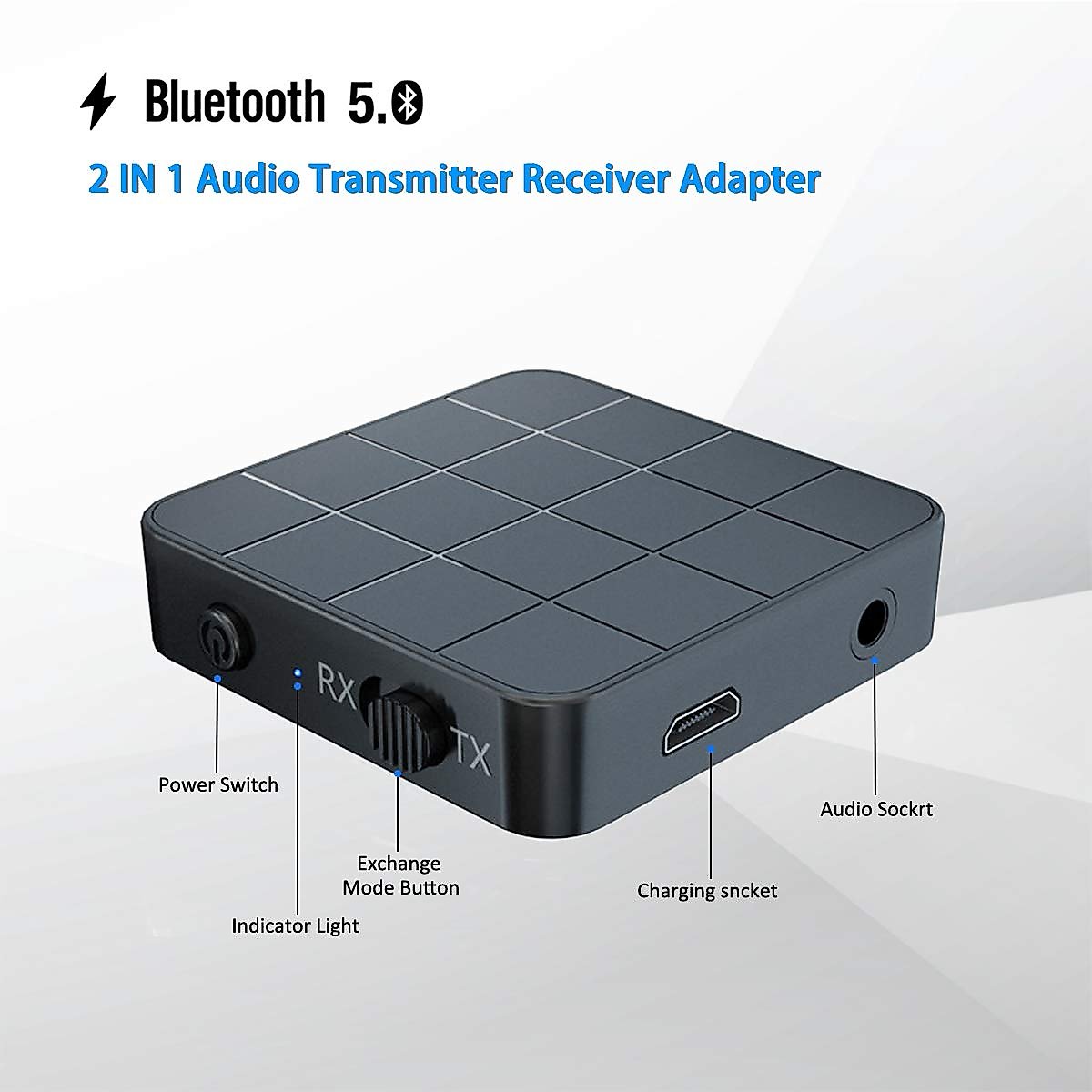 VR-robot Bluetooth 5.0 Audio Transmitter Receiver Adapter, 2-in-1 Wireless 3.5mm aptX Low Latency Stereo Audio Adapter for Home Sound System/TV/PC/Tablet/Speaker Headphone