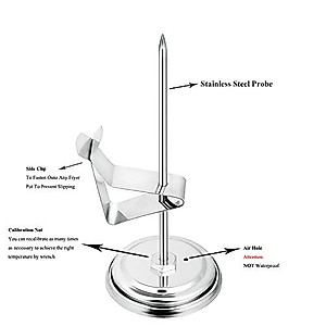 BOHK 8 Inch Meat Temperature with Clip for Cooking Grill Thermometer with Probe Stainless Steel Metal Thermometers for Deep Frying