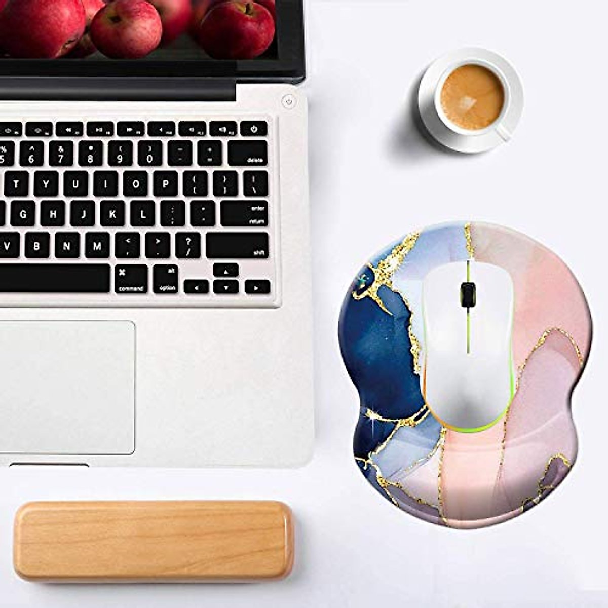 Mouse Pad with Wrist Support, Non Slip Mousepad Wrist Rest for Office, Computer, Laptop & Mac- Durable & Comfortable & Lightweight Ergonomic Support Mouse Mat (Pretty Marble-Wrist)