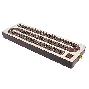 House of Cribbage - 3 Track Continuous Cribbage Board Inlaid in Rosewood - Maple Wood - Size: 12.5 Inches - Storage Drawer for Cribbage Pegs