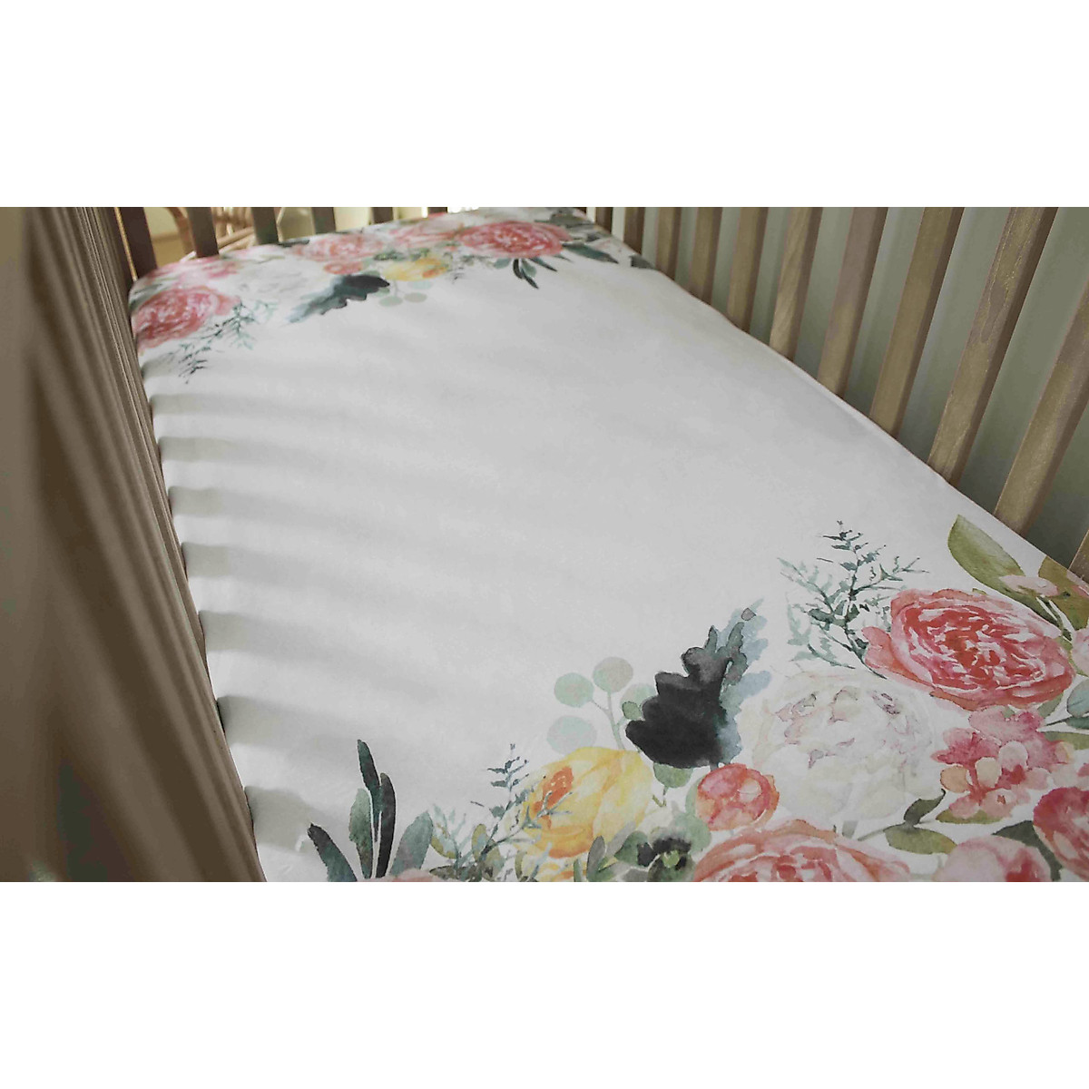 NODNAL CO. 3 Fitted Crib Sheets Set - Peonies & Roses for Baby Girl - 100% OEKO-TEX Cotton Girl Nursery Bedding - Pink Floral Boho Eucalyptus Flowers Set Toddler Mattress 28”x52”x9” Sheet