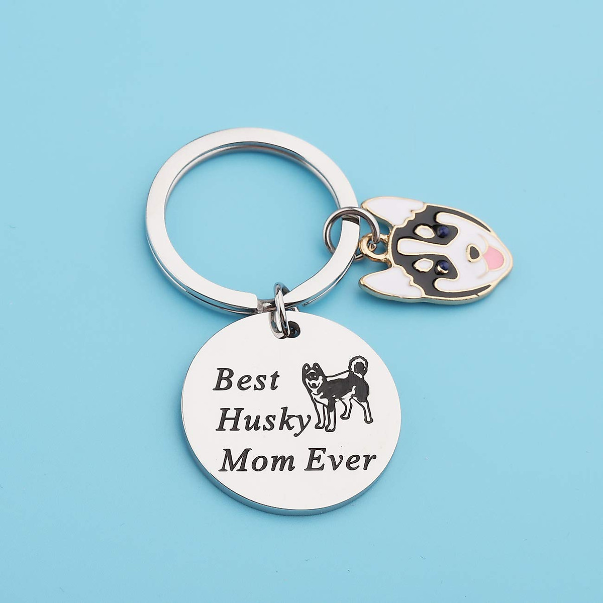 PENQI Husky Keychain Husky Jewelry Best Husky Mom Ever Keychain Dog Mom Ever Gift Dog Lover Dogs Jewelry for Husky Lover (sliver)