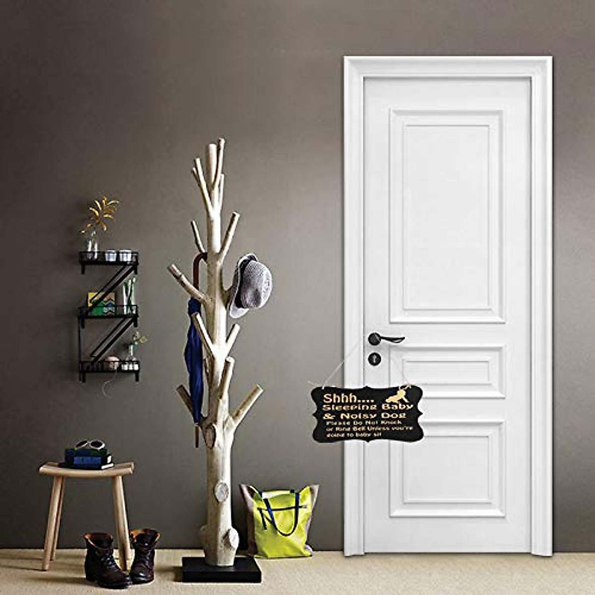 BinaryABC Baby Sleeping Sign ,Baby Do Not Disturb Door Hanger Sign,Baby Room Decorative Wooden Plaques