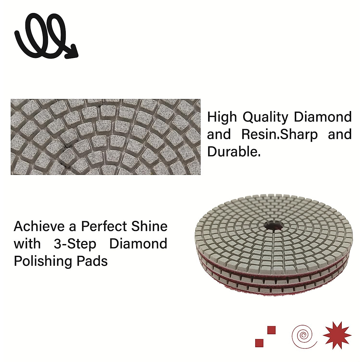 ComeFloor 4 Inch Wet/Dry 3 Step Diamond Polishing Pads for Granite Marble Concrete Hook and Loop Stone Polishing Pads Step-2 Bundle（3 PCS）