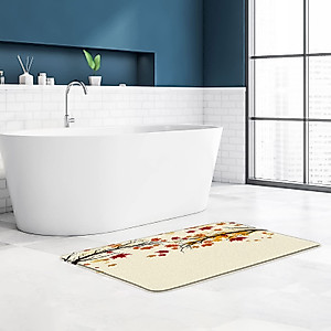 BBIOKD Maple Leaf Bath Mat Autumn Maple Tree Leaves Fall Season Woods Fire Red Gold Orange Foliage Thanksgiving Bathroom Rug Bedroom Decor Kitchen Toilet Office Door Rugs Soft Memory Foam