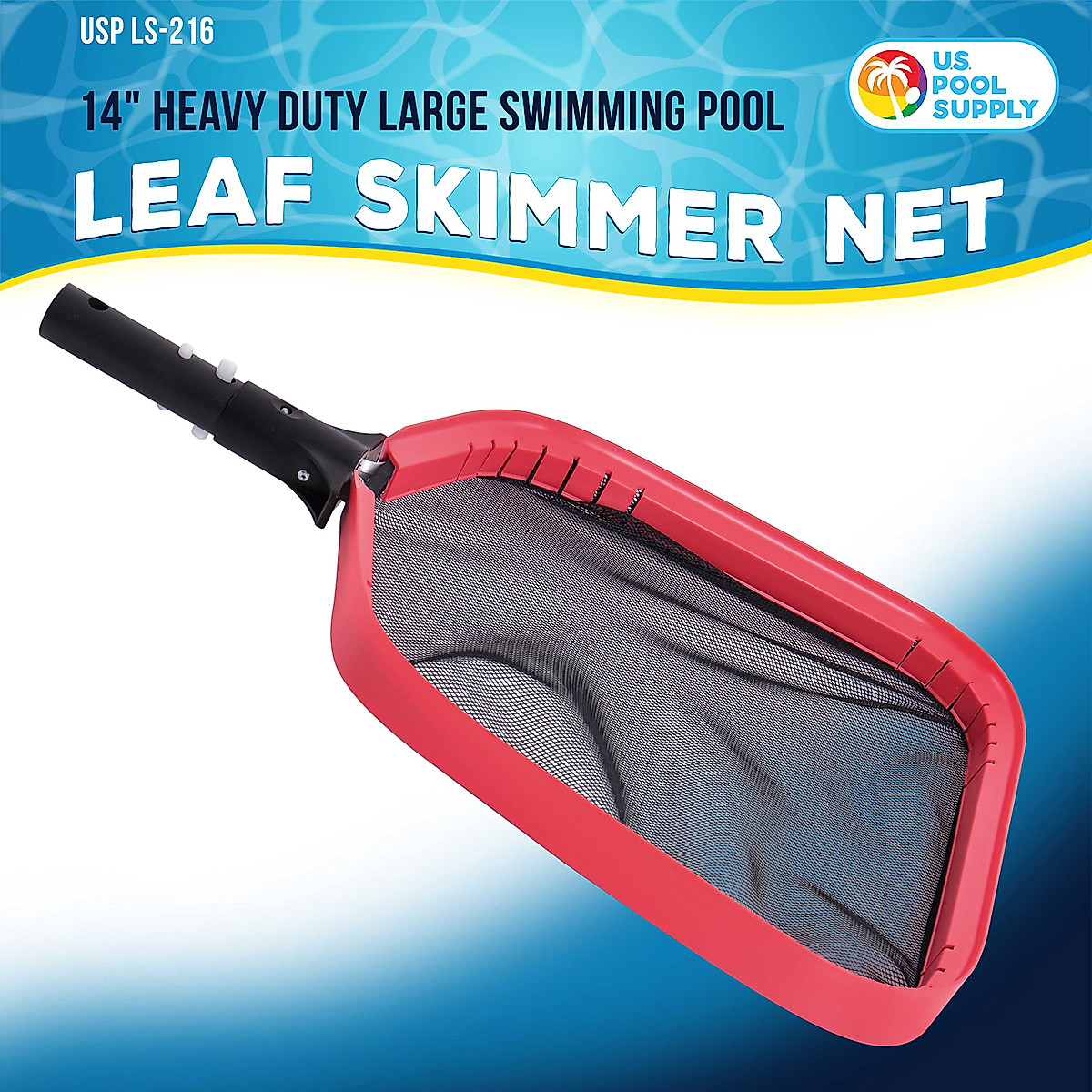 U.S. Pool Supply Professional Heavy Duty Large 14" Swimming Pool Leaf Skimmer Net - Strong Aluminum Frame for Faster Cleaning & Easier Debris Pickup and Removal - Clean Pools, Spas, Ponds