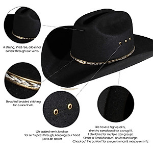 Enimay Western Cowboy & Cowgirl Hat Pinch Front Wide Brim Style (Small | Medium, Faux Felt Black)