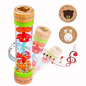 BIUWING Rainmaker Rain Sticks, Mini Wooden Musical Shake, Beaded Raindrops - Turn Over and Watch The Colorful Beads Flow Down The Tube as It Creates The Soothing Sound of Rain