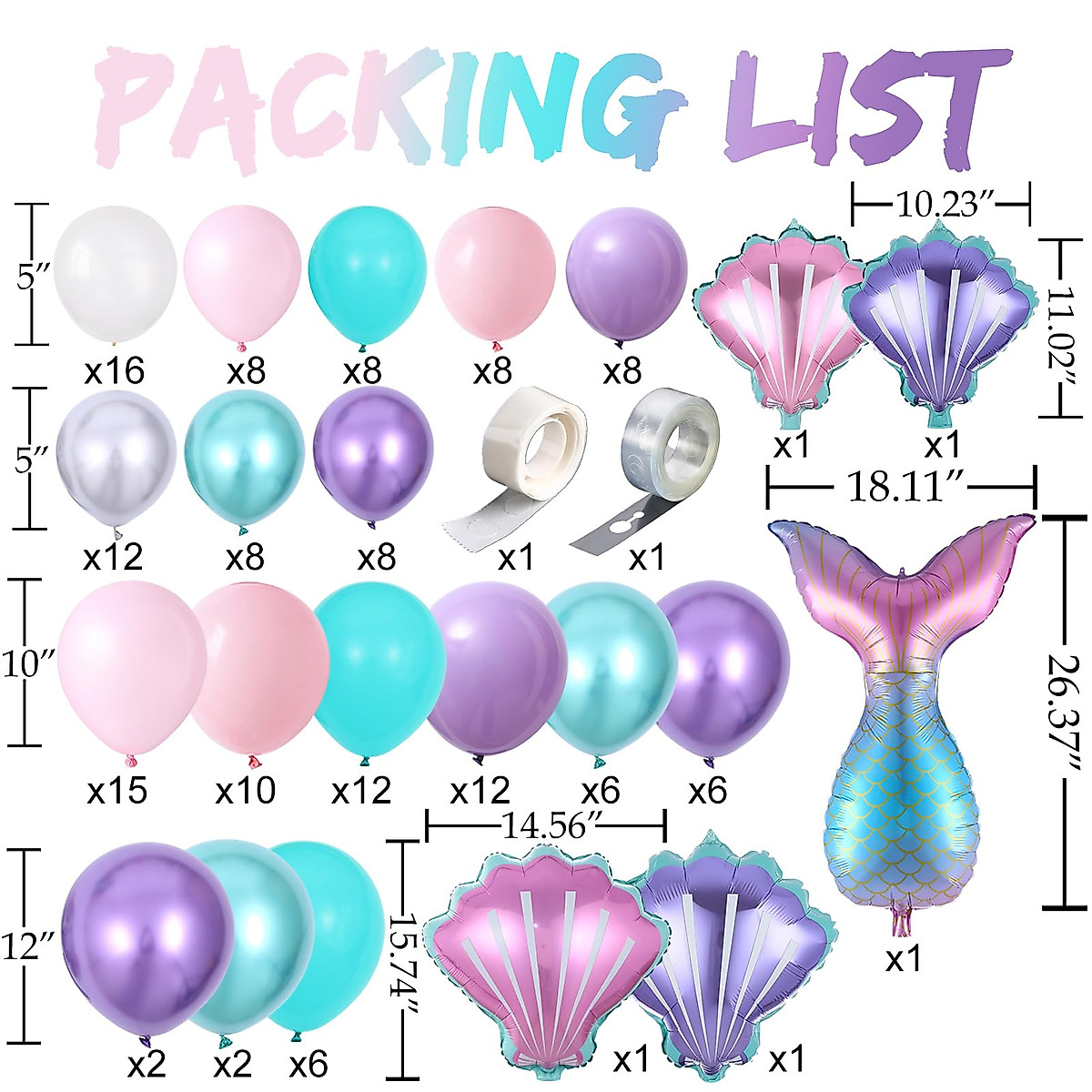 Mermaid Party Balloon Arch Kit, 154Pcs Green Purple Little Mermaid Party Decorations Balloon Garland, Under the Sea Summer Birthday Party Supplies