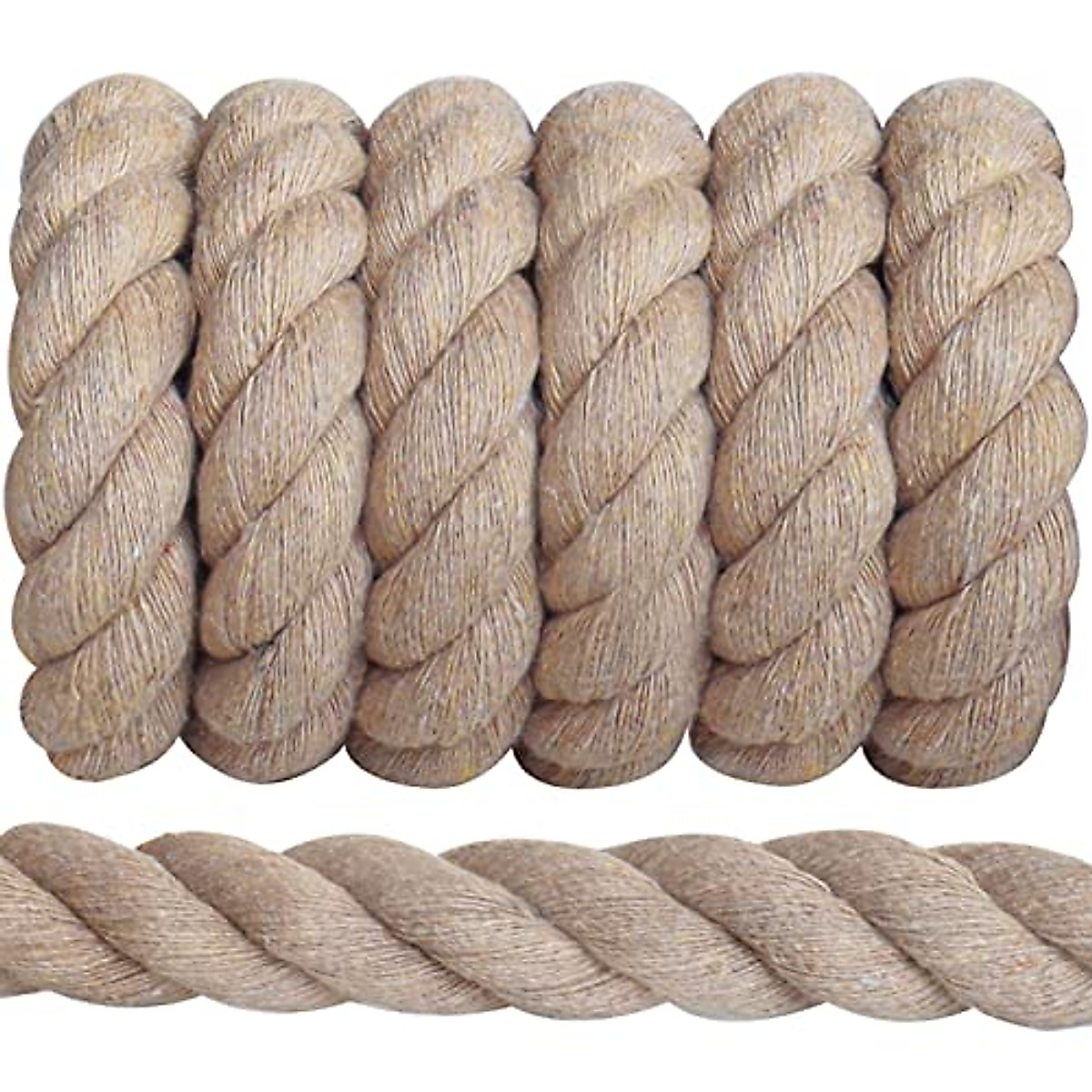 Twisted Cotton Rope (3/4 in x 50 ft) Natural Thick Rope for Crafts, Railings, Hammock, Decorating (Brown)
