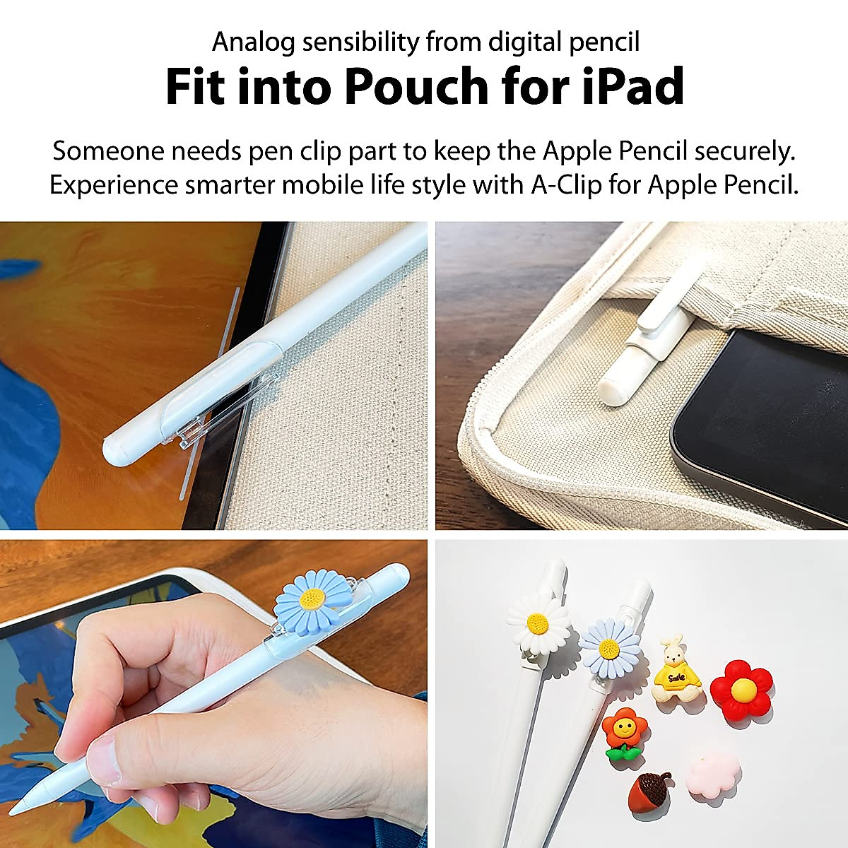 araree A-Clip Pencil Clip Pencil Holder Compatible with Apple Pencil 1st Generation/ 2nd Generation Hard Material Sturdy Clip for Apple Pencil, Apple Pencil Pocket Clip 2pcs - Clear/White