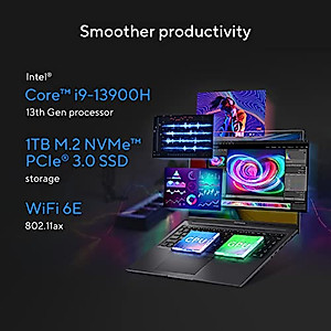 ASUS Vivobook 16X OLED Laptop, 16” 3.2K 120Hz Display, Intel Core i9-13900H CPU, NVIDIA Geforce RTX 4060 GPU, 32GB RAM, 1TB SSD, Windows 11 Home, Indie Black, K3605VU-ES94