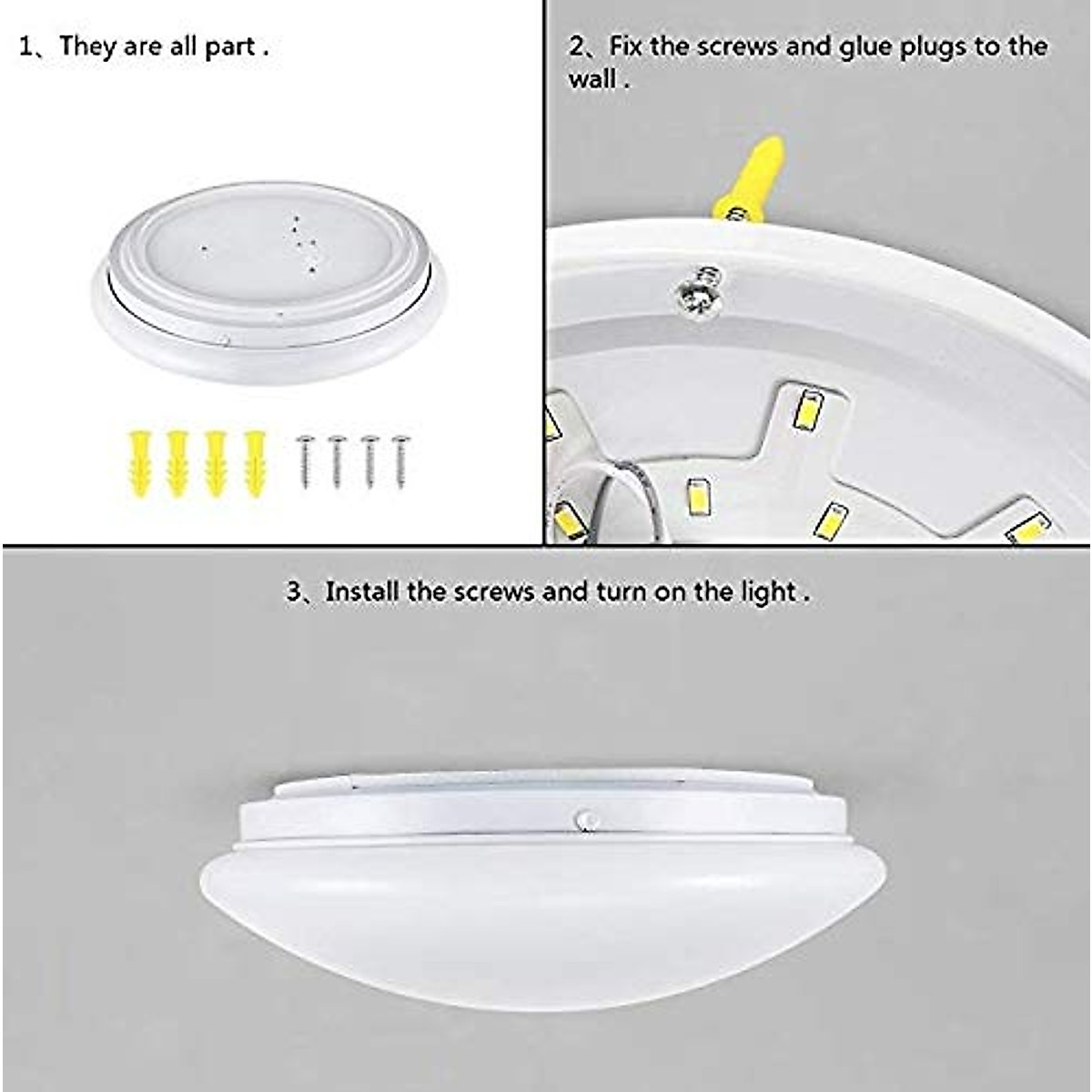 iLett LED 15 Watts Flush Mount Fixture Ceiling Light, Mushroom Shape, Ultra Light Weight, 10.5 inches, 1200lm, 6500K, 85V-265V