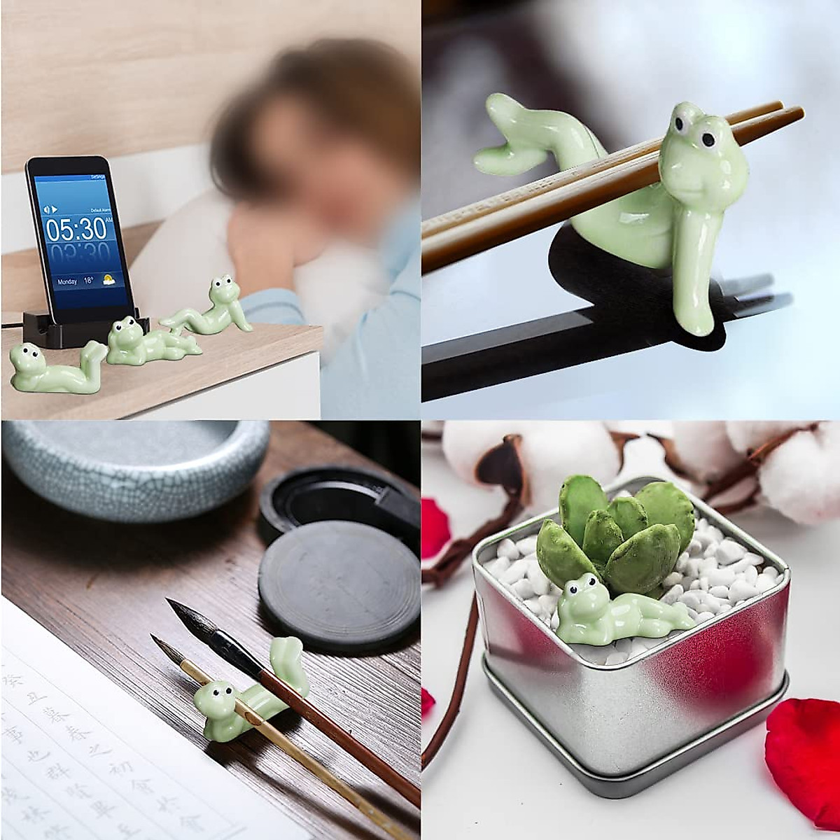WAYUTO 3Pcs Japanese Ceramic Chopstick Stand Rest Cute Animal Chopstick Rest Rack Dinner Spoon Stand Knife Fork Holder Frog Porcelain Chopstick Rest Holder for Dining Table Tableware Rest