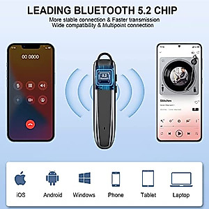 LISNLAB Bluetooth Headset with 28 Hrs Talking Time, V5.2 Wireless Handsfree Earpiece with Noise-Canceling Mic for Cell Phone, Lightweight Single Earphone for Driving Business Office Trucker - Black