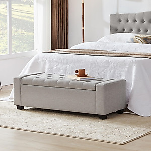 Huatean Home Ottoman with Storage, Storage Ottoman Bench with Safety Hinge, Upholstered Storage Bench with Seating for Bedroom, Living Room, Holds up to 330 lb(Light Gray)