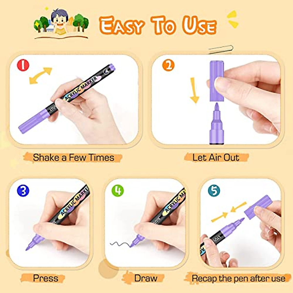 Gunsamg 46 Colors Acrylic Paint Pens Extra Fine Tip Acrylic Paint Markers For Rock Painting Ceramic Stone Wood Canvas DIY Crafts Card Making