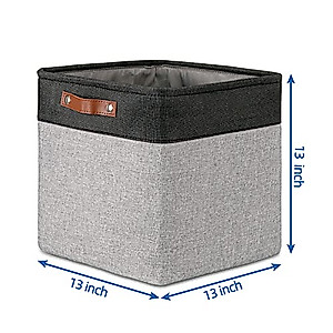 Temary Cube Storage Baskets 13 X 13 X 13 Fabric Storage Bins for Toys, Large Baskets Organization with Handles, Baskets for Organizing Towels, Blankets, Collapsible Shelf Baskets (Black&Gray)